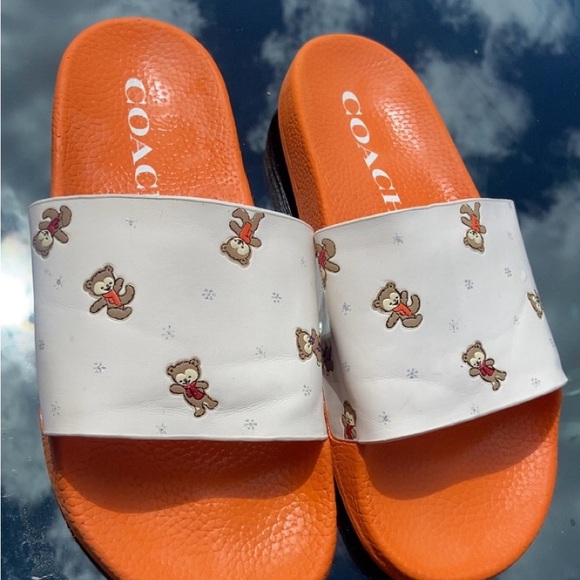 Coach | Shoes | Coach Orange And White Sandals With Textured Strap ...